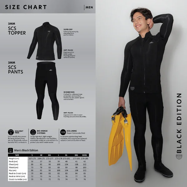 GULL - Wetsuit SCS BLACK EDITION 3mm. TOP & PANTS Men's เวทสูทดำน้ำสำหรับผู้ชาย - Dive Info